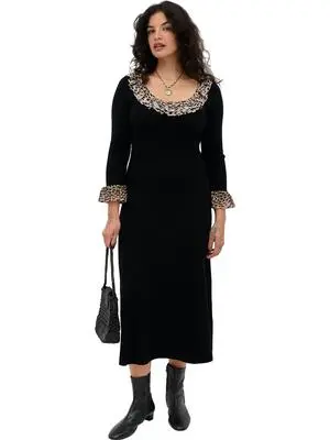 Rixo Mika Antelope Spot Knit Midi Dress - Black