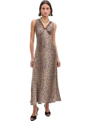 Rixo Sandrine Antelope Spot Slip Dress - Brown