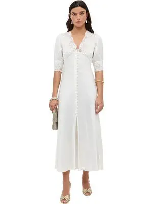 Rixo Simone V-neck Midi Dress - Ivory