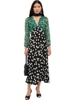 Rixo Kaila City Floral Mix Olive Dress - Green