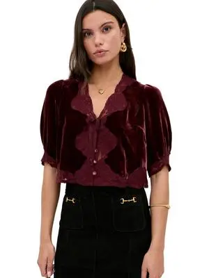 Rixo Regular Fit Top - Burgundy
