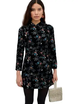 Rixo Delphina Botanical Embroidered Mini Dress - Black