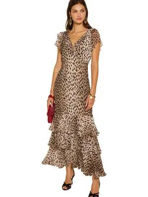 Rixo Amelle Antelope Spot Midi Dress - Brown