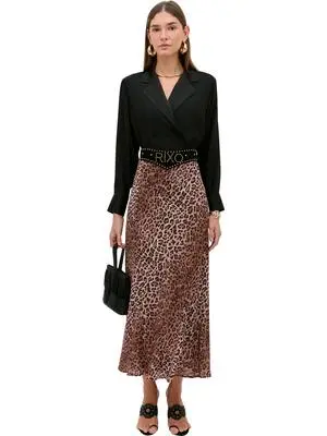 Rixo Kelly Leopard Skirt - Brown
