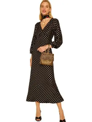 Rixo Mavis Shibori Gold Regular Dress - Black