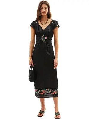 Rixo Carey Orchard Embroidered Dress - Black