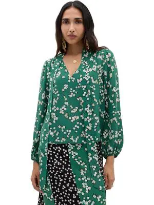 Rixo Floral Silk Crepe De Chine Moss Blouse - Green