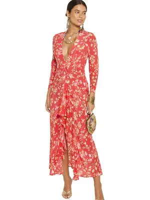 Rixo Waterblossom Silk Rose Dress - Red