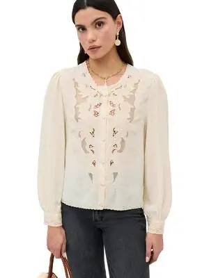Rixo Faela Rosalie Embroidered Shell - Cream