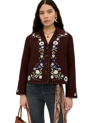 Rixo Jude Embroidered Jacket - Brown