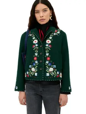 Rixo Jude Jacket With Embroidery Detail - Green