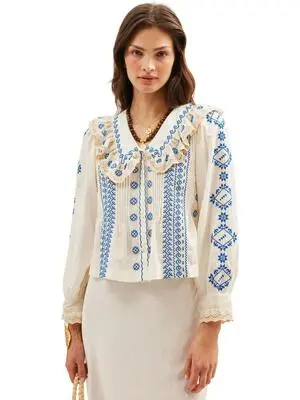 Rixo Percy Mila Embroidered Blouse - White