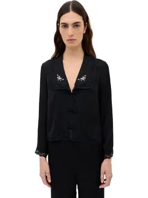 Rixo Nienna Peonies Embroidery Blouse - Black