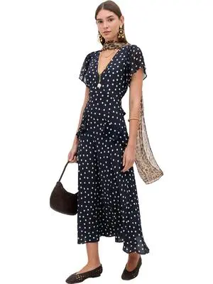 Rixo Evie Bohemia Spot Dress - Navy