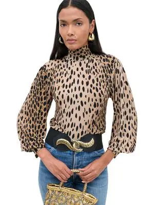 Rixo Suki Antelope Spot Jersey Top - Brown