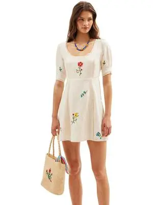 Rixo Marne Embroidered Mini Dress - Cream