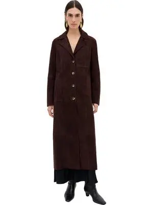 Rixo Suede Longline Coat - Brown