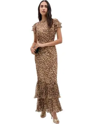 Rixo Ordinia Mila Leopard Gown Brown