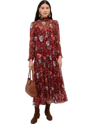 Rixo Adalind Butterfly Floral Dress - Red