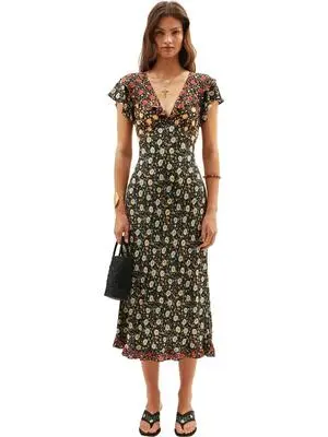 Rixo Bethea Eva Floral Mix Dress - Black