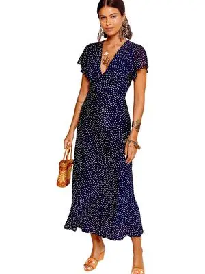 Rixo Florida Mini Polka Dot Dress - Navy