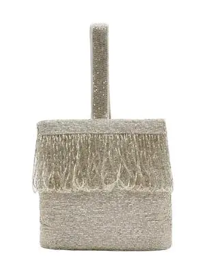 Rixo Beaded Silk Handheld Bag - Silver