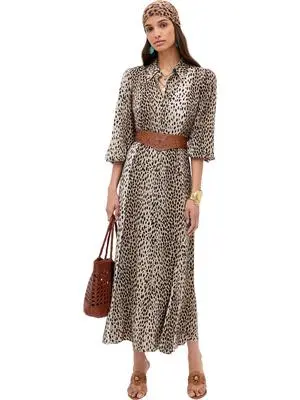 Rixo Maddison Antelope Spot Black Viscose Midi Dress - Brown