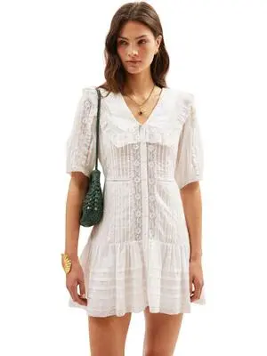 Rixo Dove Embroidered Mini Dress - White