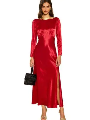 Rixo RIXO Devina Crimson Viscose Midi Dress Red