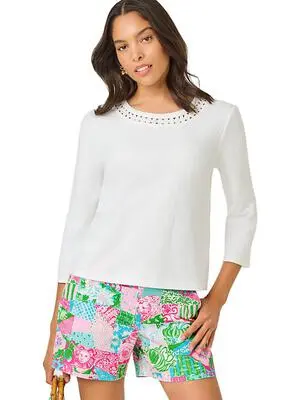 LILLY PULITZER Clairmont Lace Trimmed Knit Top - Resort White