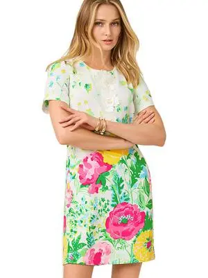 LILLY PULITZER Edita Short Sleeve Shift Dress - Multi Poppy Party Engineered Woven Shift