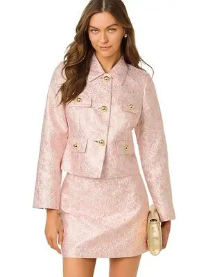 LILLY PULITZER Eloraina Brocade Jacket - Conch Shell Pink Ritsy Ditsy Metallic Brocade