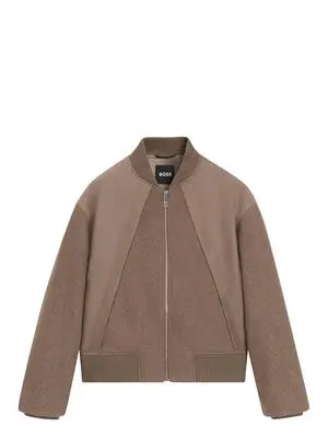BOSS Bomber Jacket In Mixed Fabrics - Brown