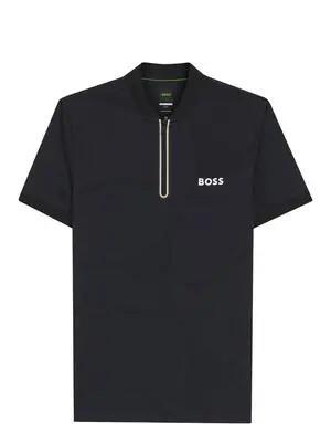 BOSS Bodymapping-jersey Slim-fit Polo Shirt With Zip Neck - Black