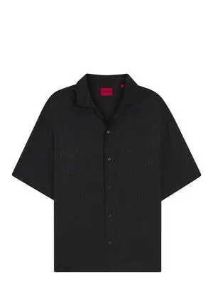 Hugo Oversized-fit Shirt With Jacquard Pattern Black