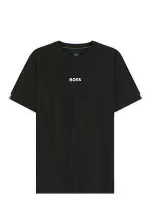 BOSS Active Jacquard-stripe Slim-fit T-shirt With Logo Print - Black
