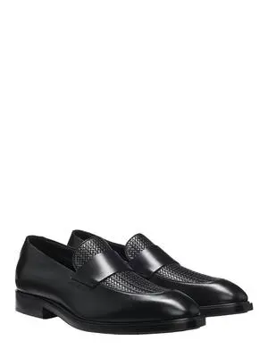 BOSS Leather Loafers With Woven Vamp