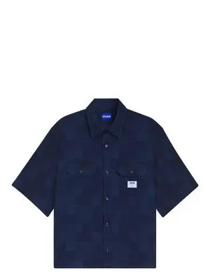 Hugo Oversized-fit Shirt With Check Pattern - Dark Blue