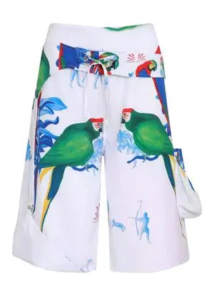 AMIR SLAMA Drawstring Parrot Print Shorts