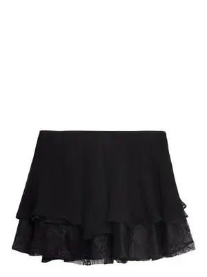 AMIR SLAMA Tiered Skirt With Lace Trim - Black