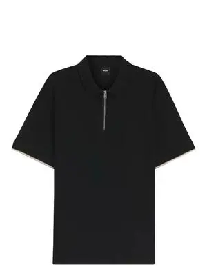BOSS Zipped Ribbed Polo Shirt - Black