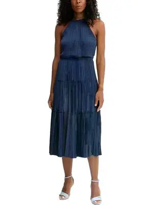 MORGAN Pleated Tiered Midi Dress - Blue
