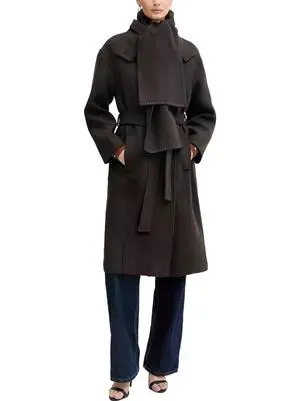 MORGAN Belted Double-breasted Coat - Brown