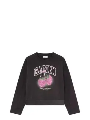 GANNI Raspberry-print Sweatshirt - Black