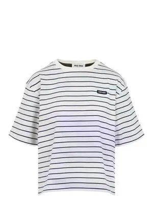 Miu Miu Striped Logo T-shirt - White