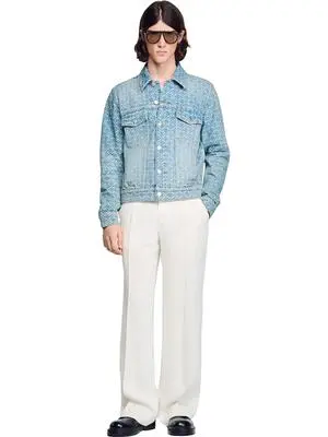 Sandro Square Cross Jacquard Denim Jacket - Sky Blue