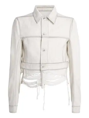 Rick Owens Cropped Distressed Denim Jacket - White