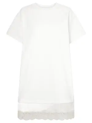 Staud Grier Silk And Lace-trimmed Cotton-jersey Mini Dress - Neutrals