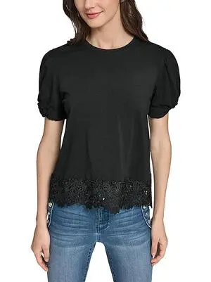 Karl Lagerfeld Paris Lace Trim Tee - Black