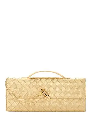 Bottega Veneta Andiamo Intrecciato Leather Clutch Gold Metallic